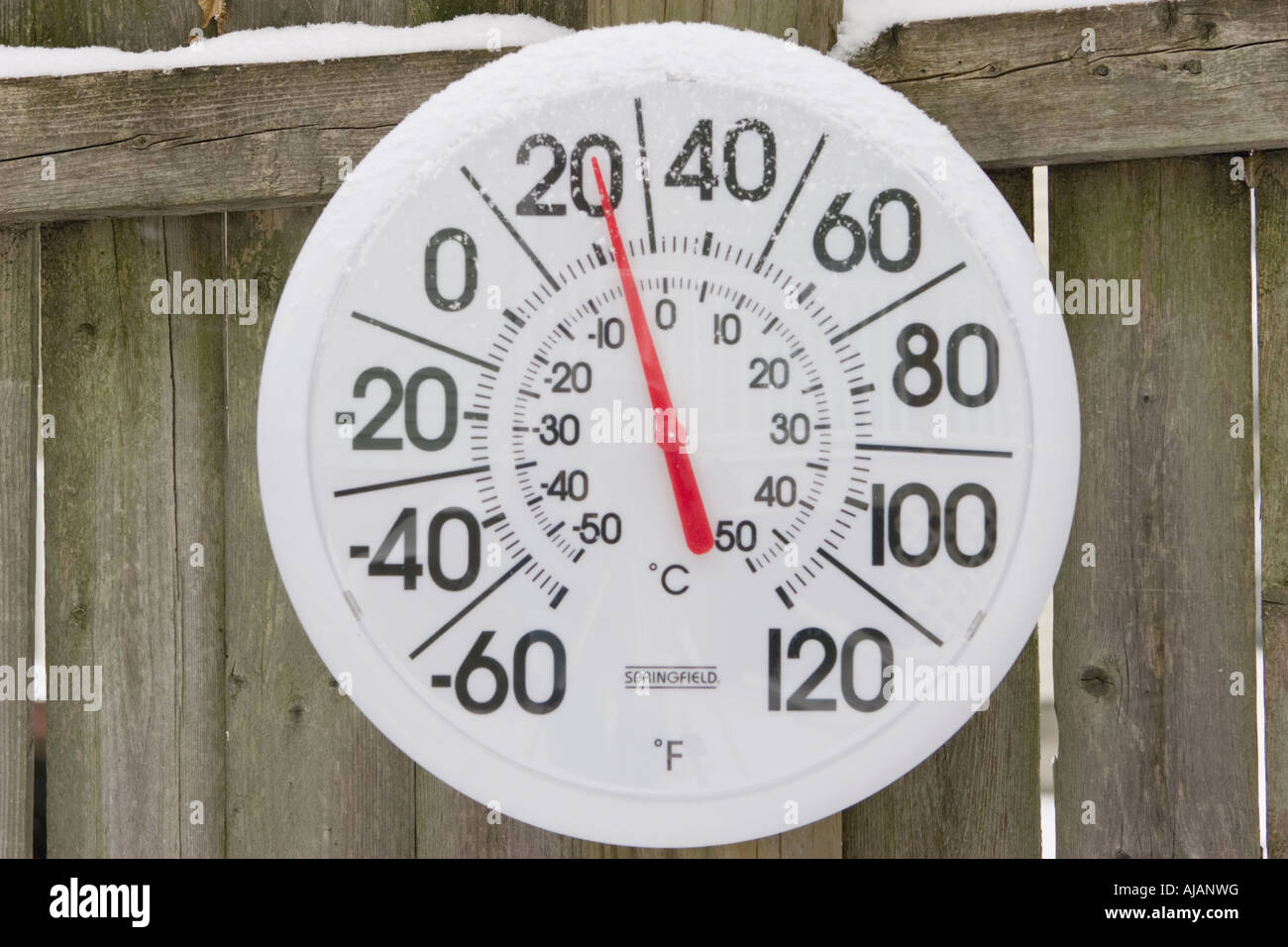 snow covered outdoor thermometer on a cold winter day Stock Photo - Alamy