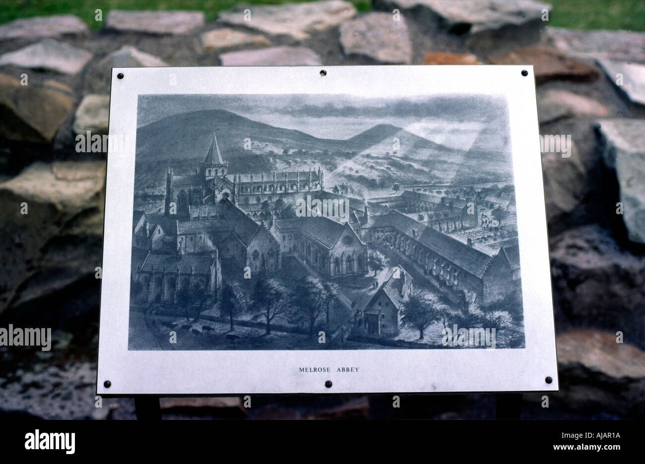 Circa 1870 view of British gothic architecture at Melrose Abbey Stock ...