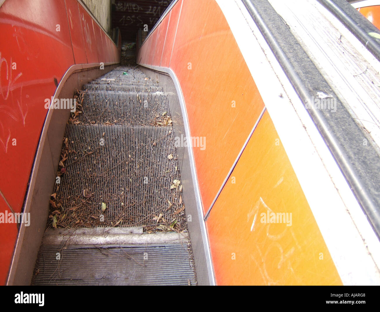 escalator covered with leaves Stock Photo - Alamy