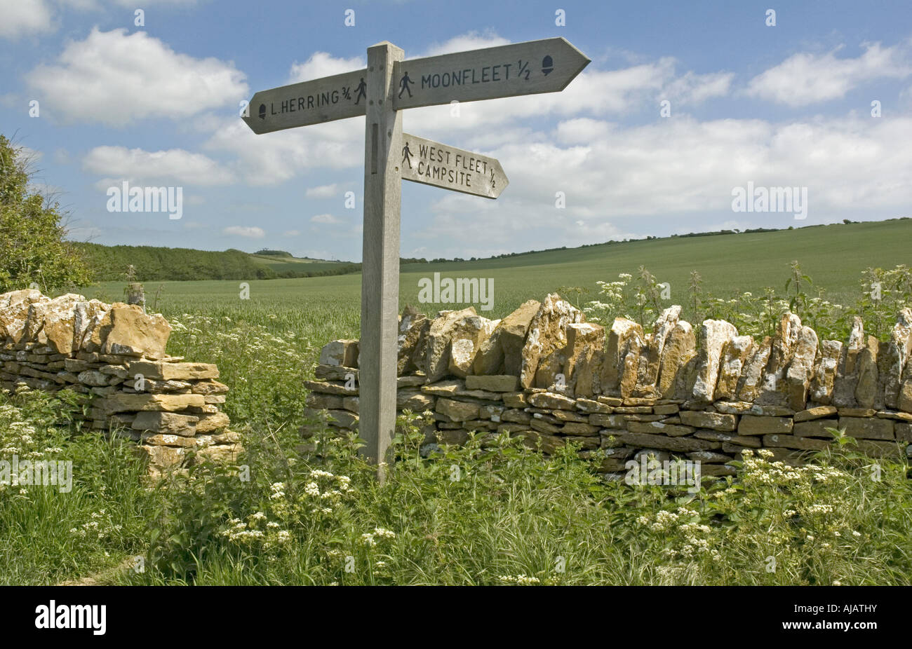 Uk britain england dorset coast path signpost wall barrier hi-res stock ...