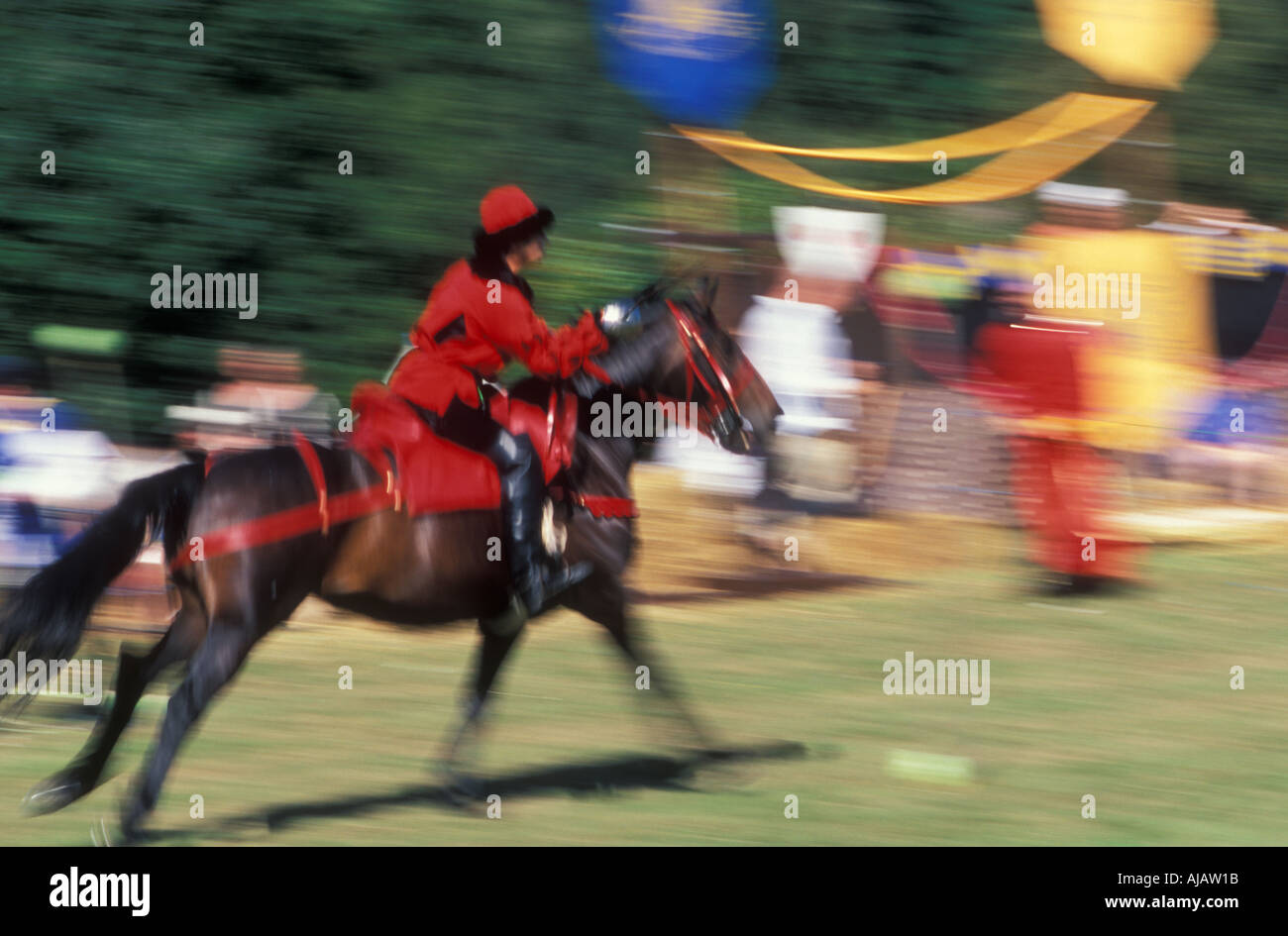 Horse riding during the skills at arms event including lancing rings ...
