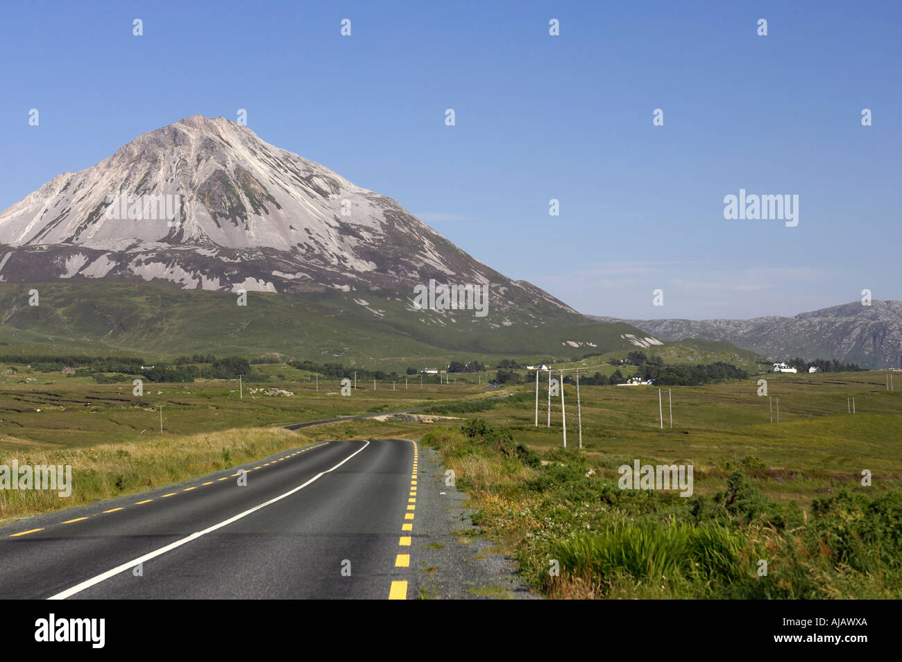 road to dunlewy and Errigal mountain donegals highest peak against a ...