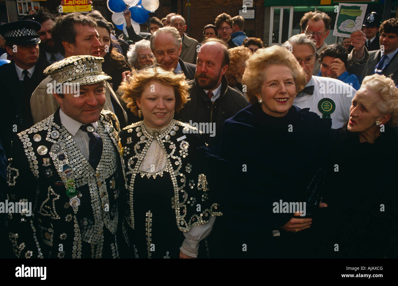 Ex Prime Minister Margaret Thatcher campaigns in South London during ...