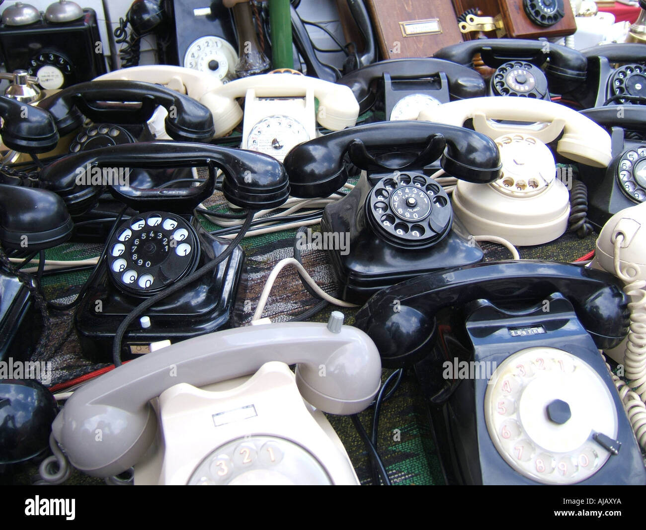 old style telephone on bric a brac antique market stall Stock Photo - Alamy