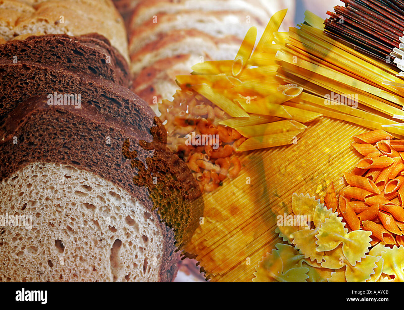 Pasta Collage Dried Noodles and Bread Collage Stock Photo - Alamy
