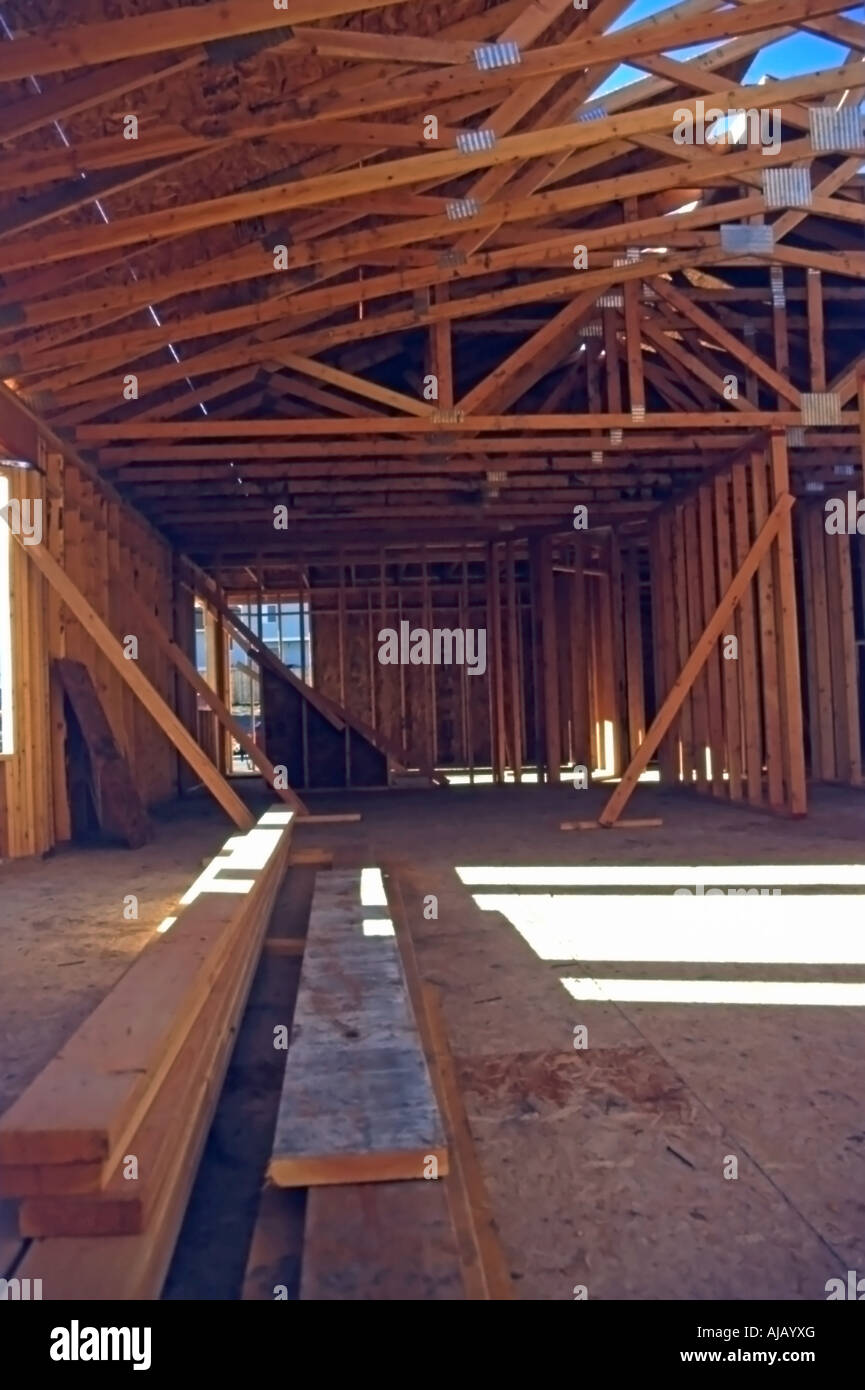 An interior view of a home under construction. At this phase of ...
