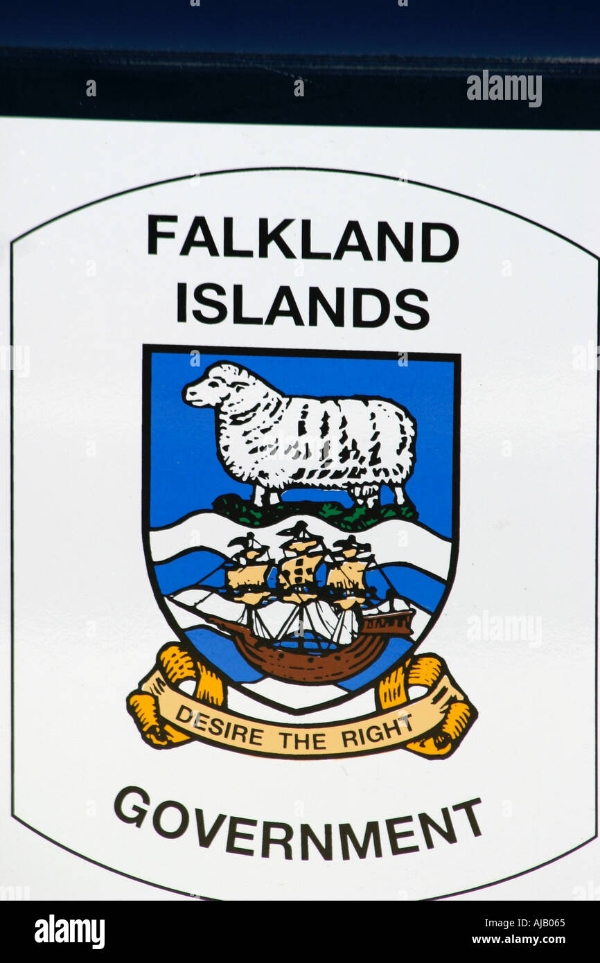 Falkland Islands crest in the capital ,Stanley ,South Atlantic Stock ...