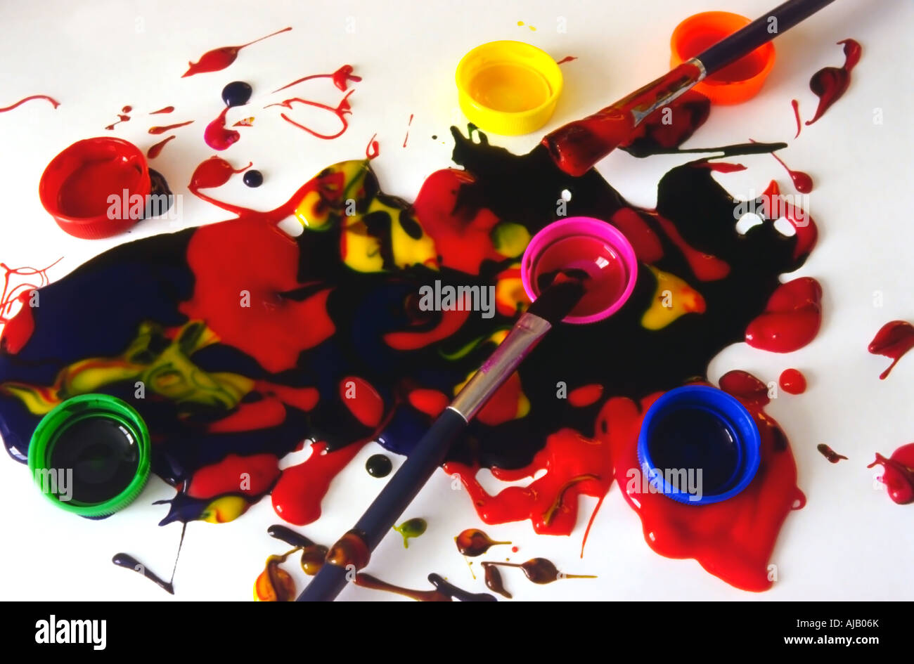 A jumbled, chaotic still life depicting art, or the pursuit thereof ...