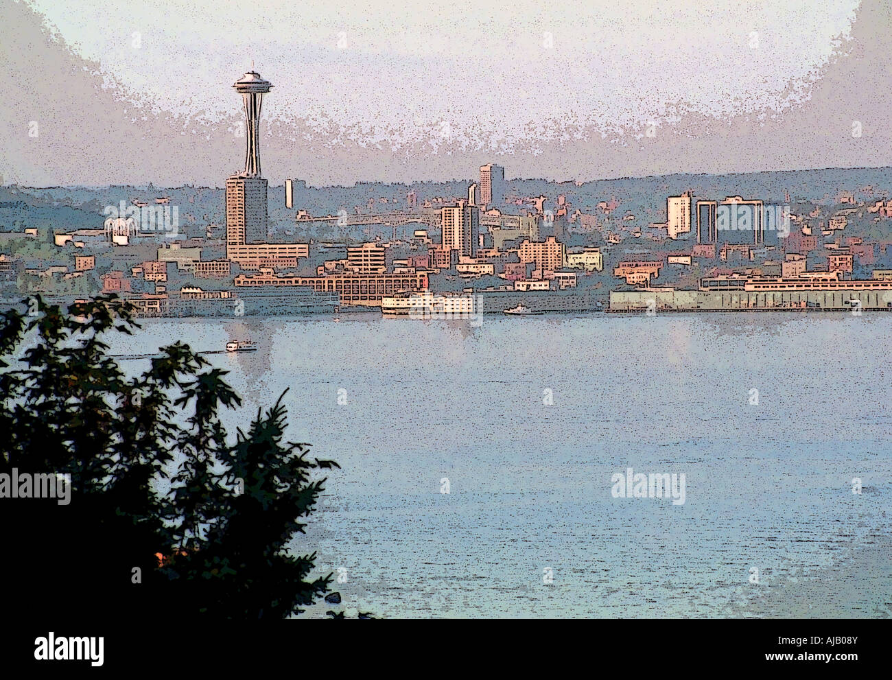 A shot of the Seattle skyline in the mid 80's, taken from across Puget ...