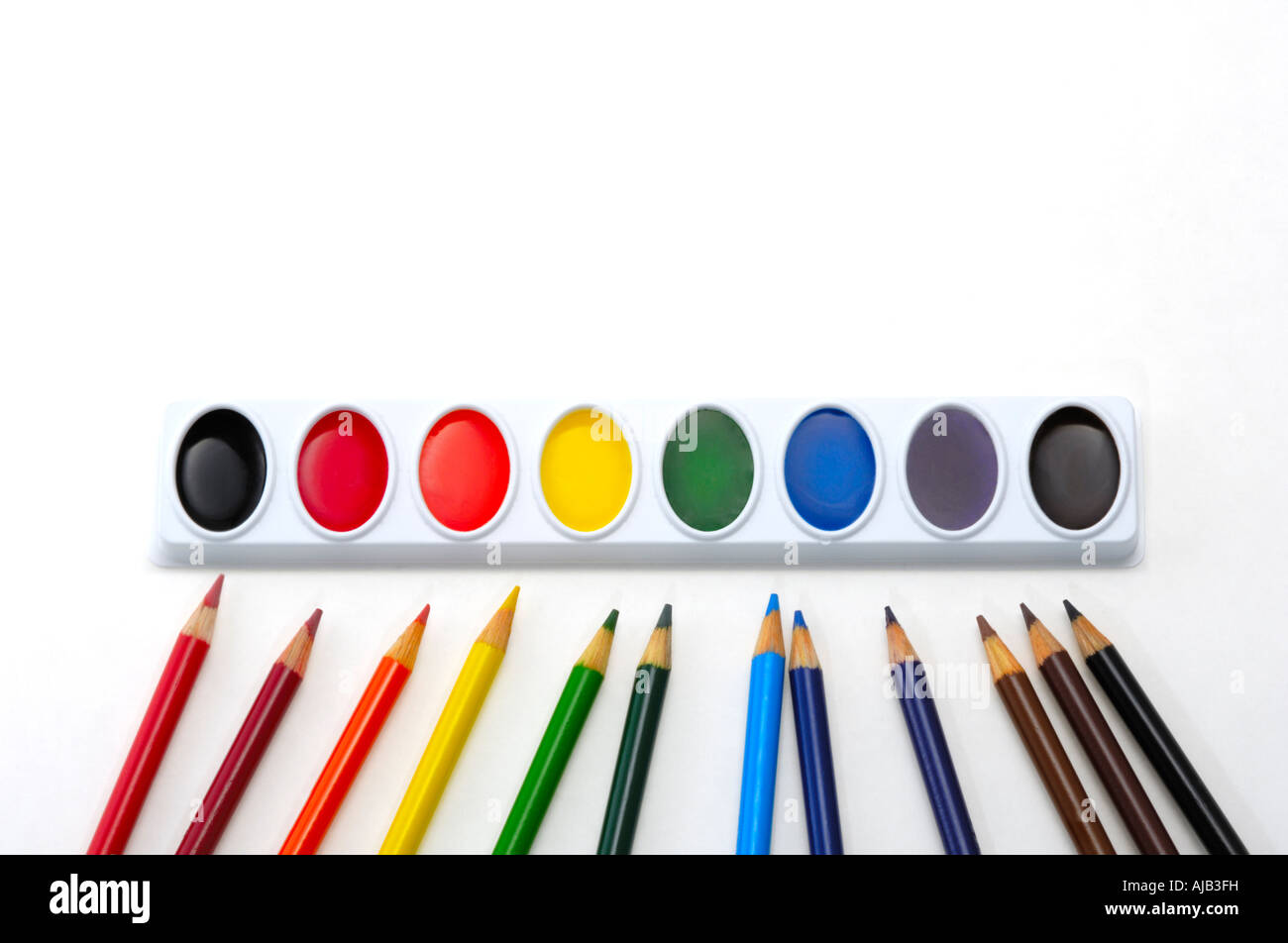 paints and pencil colors Stock Photo - Alamy