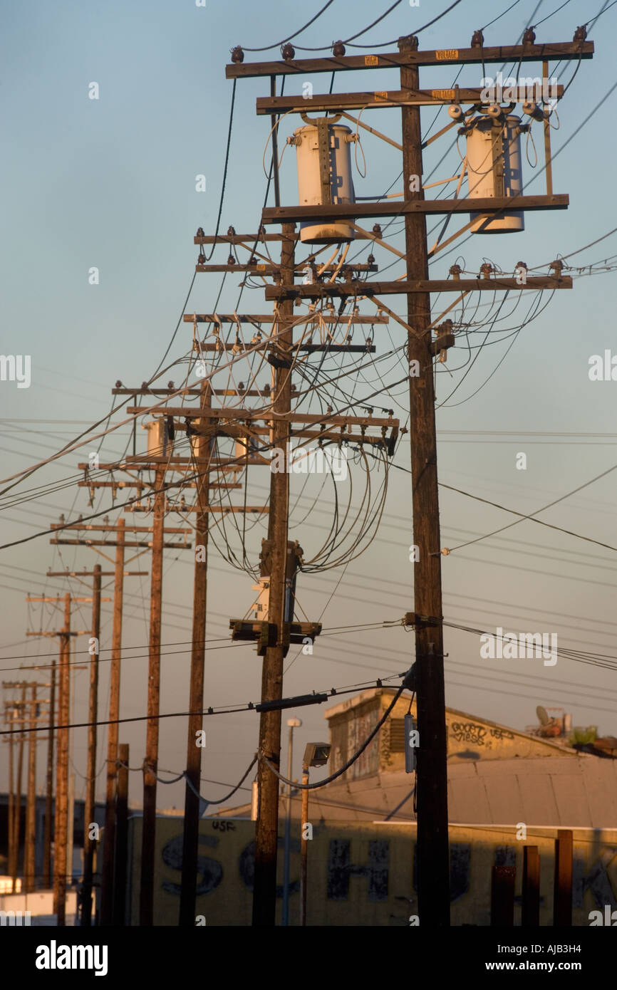 Electric Power lines in industrial local Los Angeles California USA ...