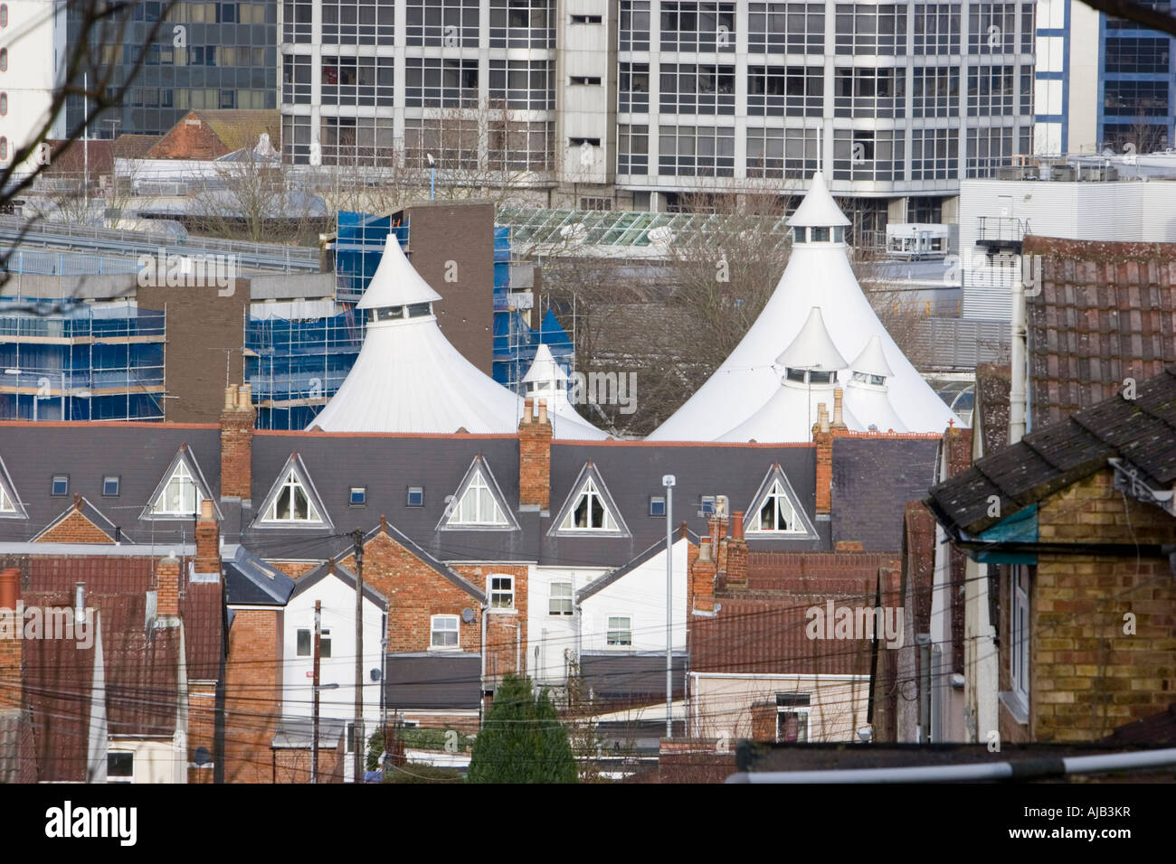 Street in Swindon overlooking Swindon town centre and the tented market ...