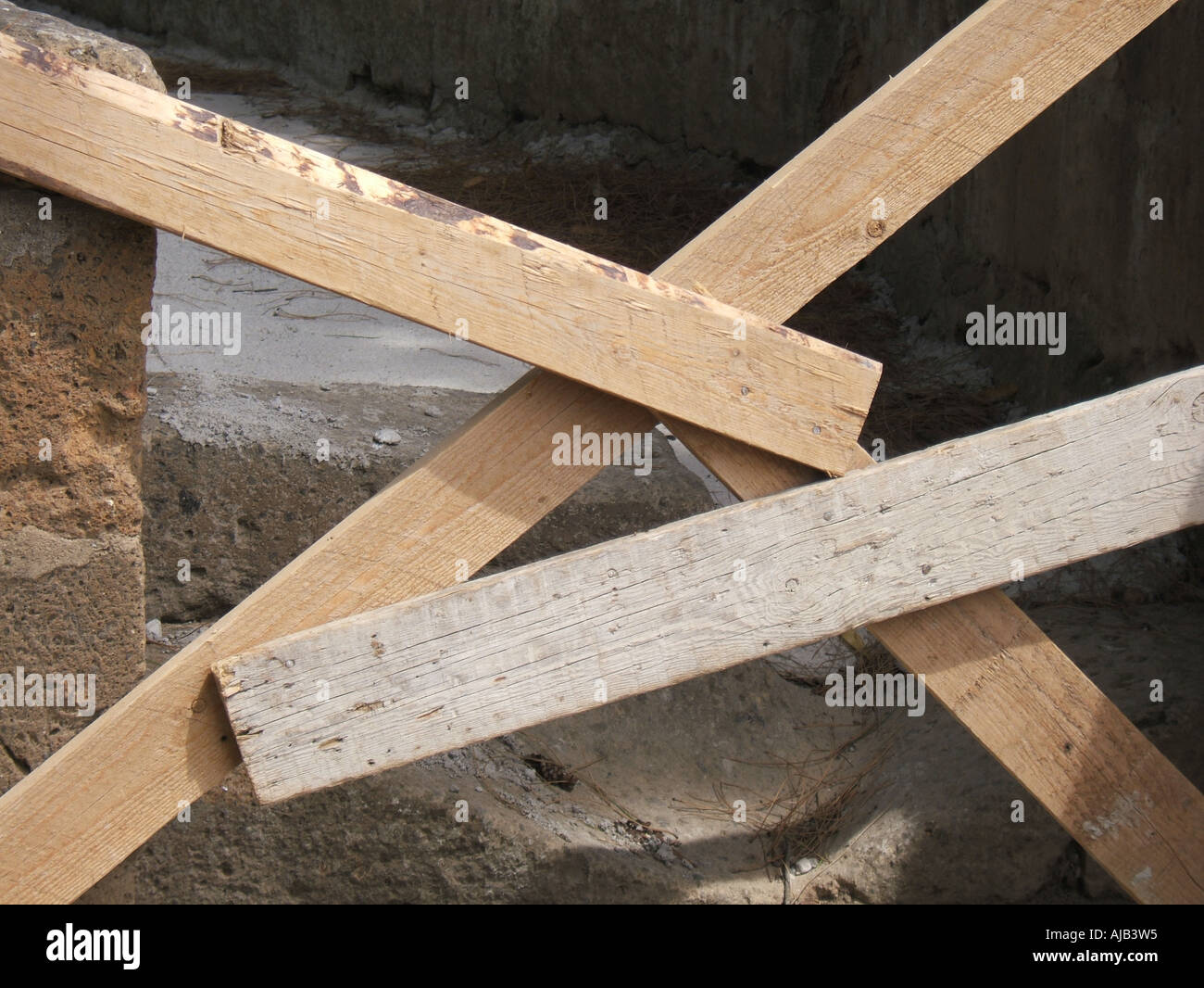 improvised temporary barrier made with planks of wood Stock Photo - Alamy