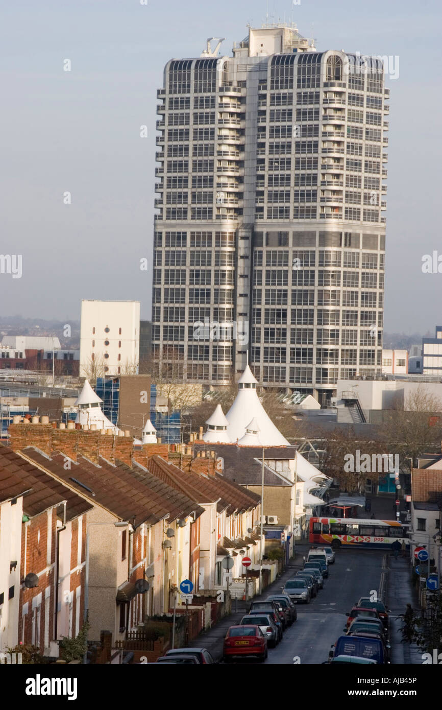 Street in Swindon overlooking Swindon town centre and the tented market ...