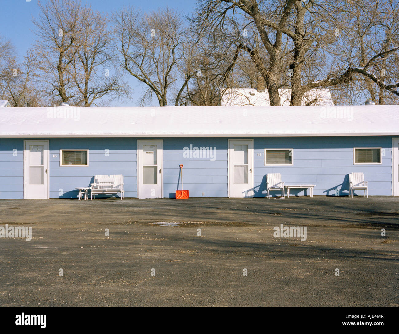 A simple study of a motel in the Prairies of North America in Winter ...