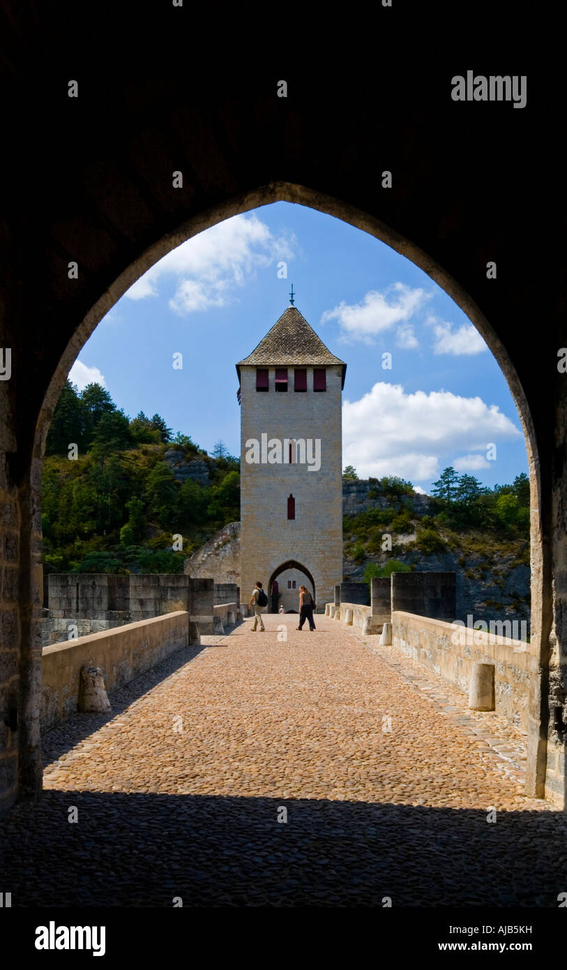 Pont Valentre a fortified medieval bridge on the River Lot built in the ...