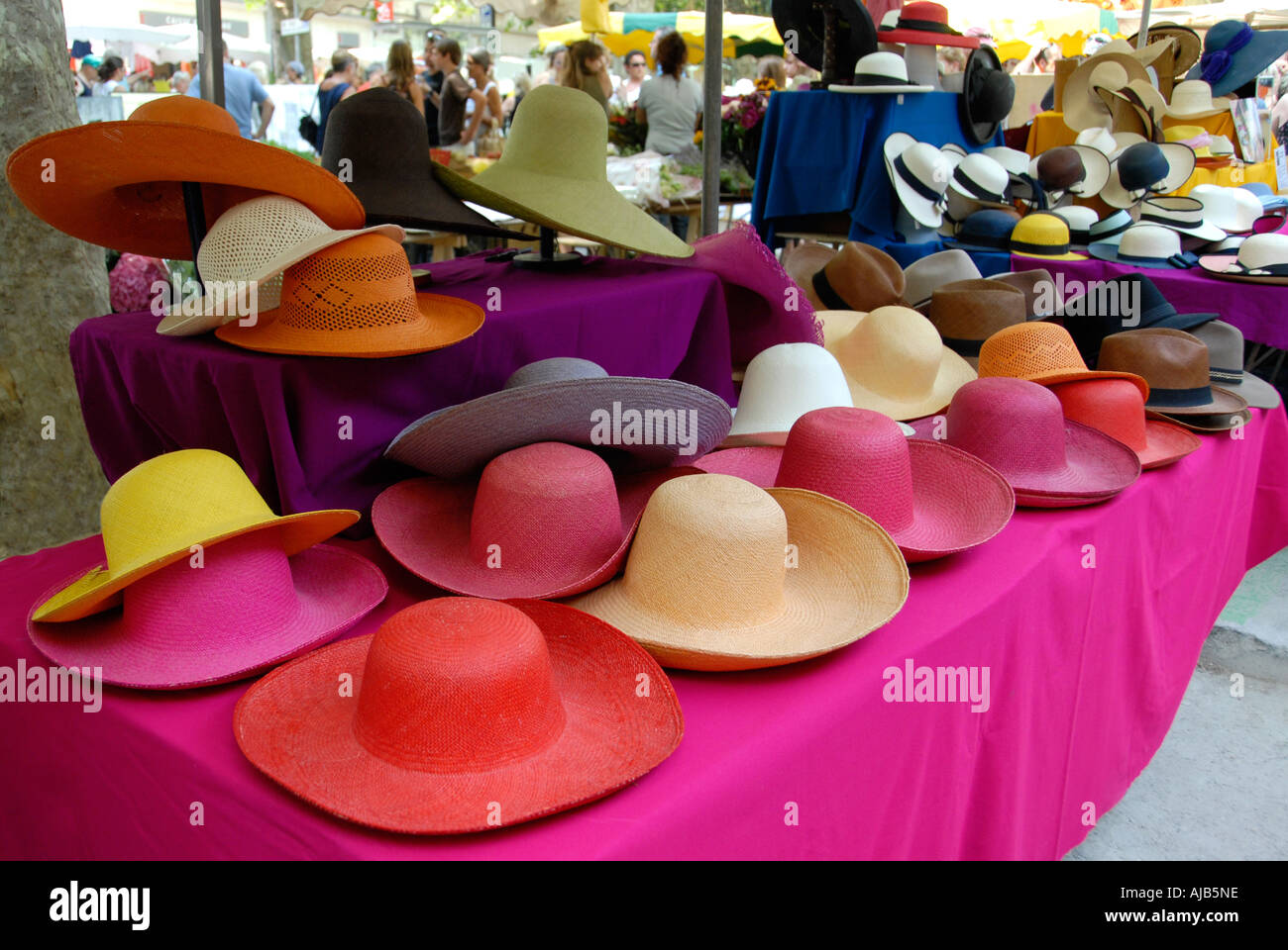 Hat stall at St Tropez Market Stock Photo - Alamy