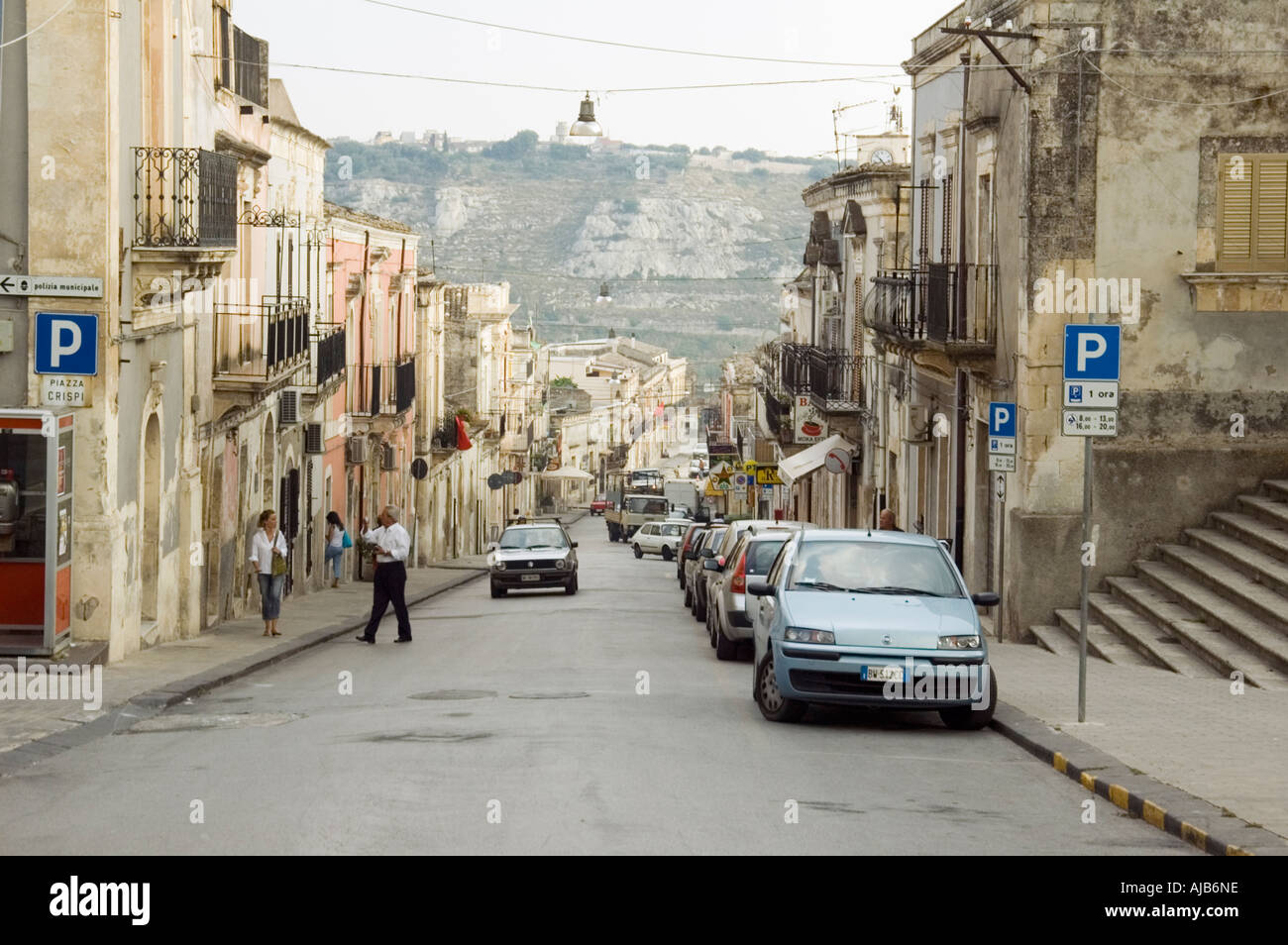 The main street at Ferla Province of Siracusa Sicily Italy July 2006 ...