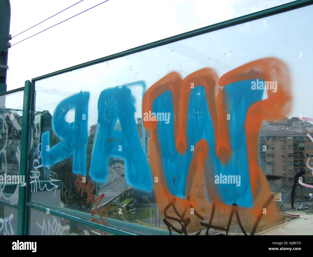 urban city graffiti on station window Stock Photo - Alamy