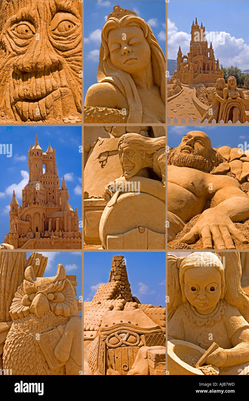 Collage of Sand sculptures from the sand sculpture festival on the ...