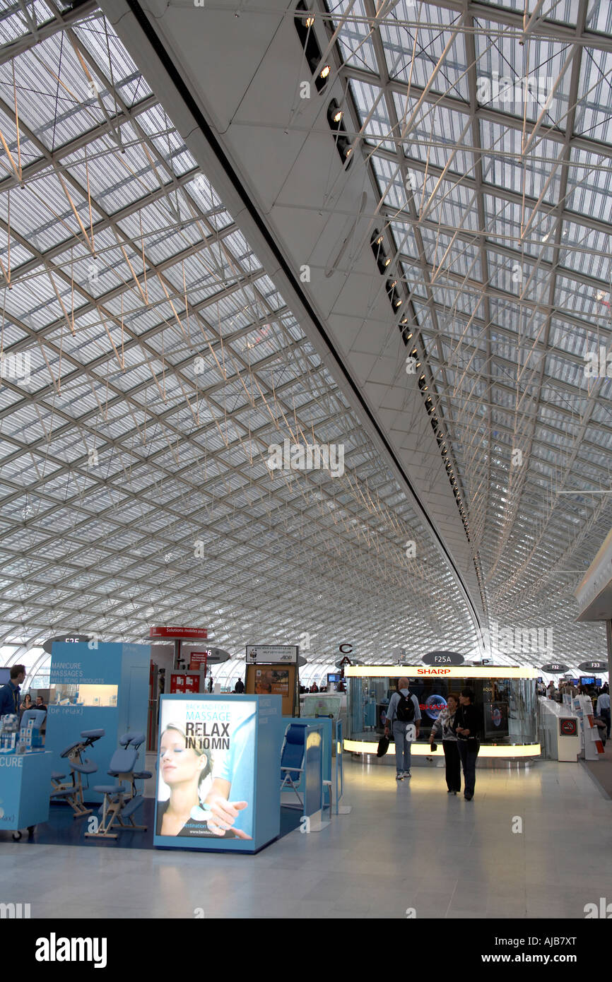 Charles de Gaulle airport terminal 2 F building interior with steel and ...