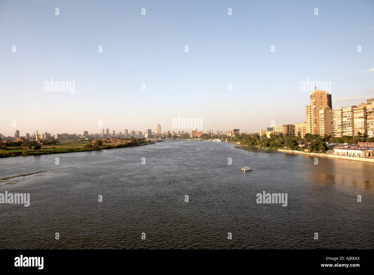 Panorama view north along River Nile from southern ring road bridge ...