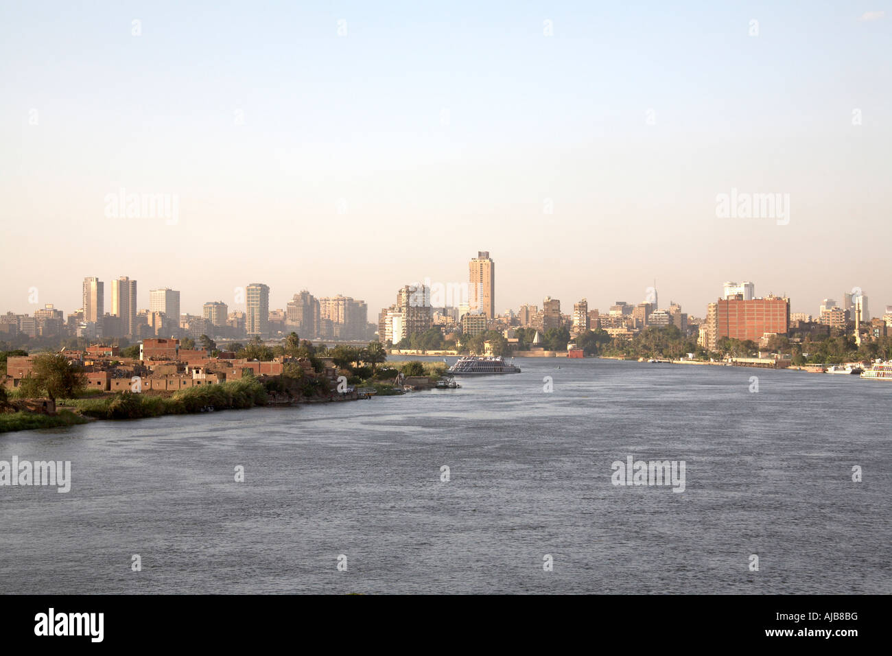 View north along River Nile from southern ring road bridge Cairo Egypt ...