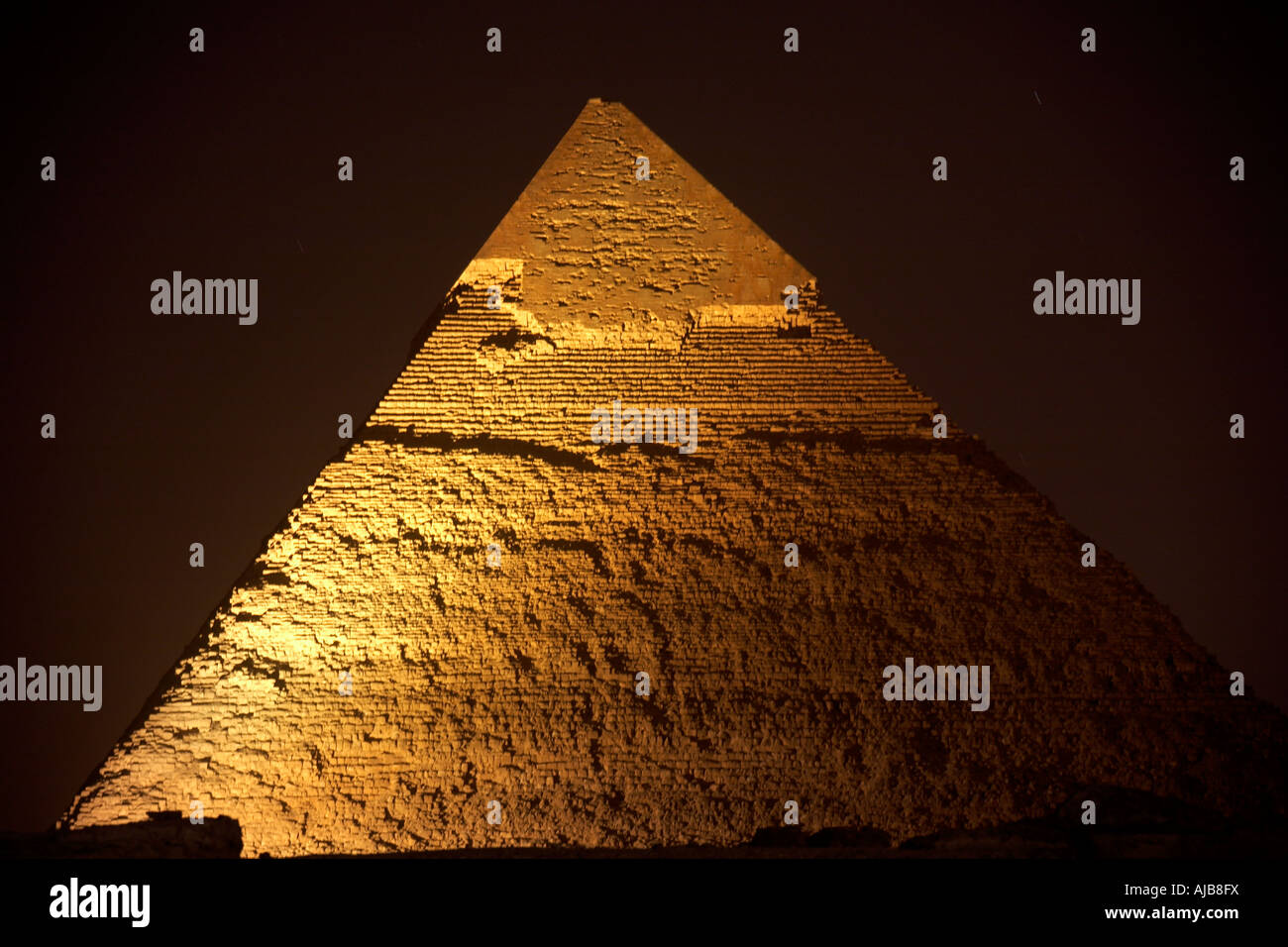 Pyramid of Khafre Chefren illuminated during dramatic evening Son et ...