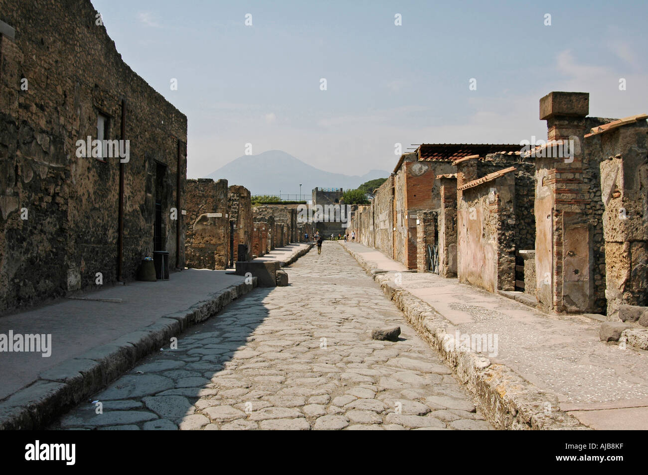 General view of Via di Mercurio with Vesuvius mountain in the ...