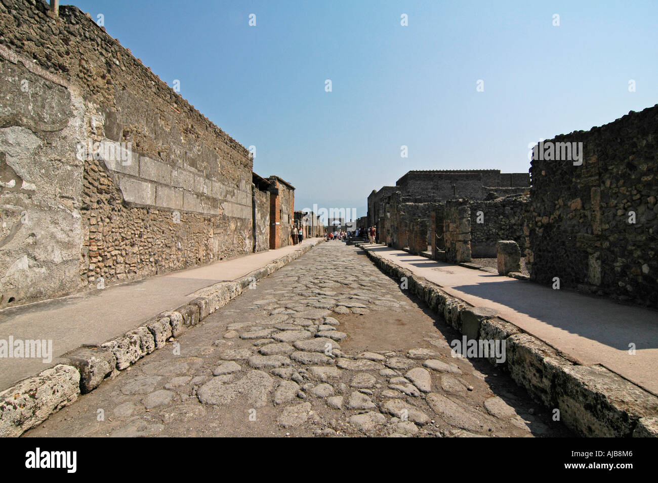 General view of Via di Mercurio with Vesuvius mountain in the ...