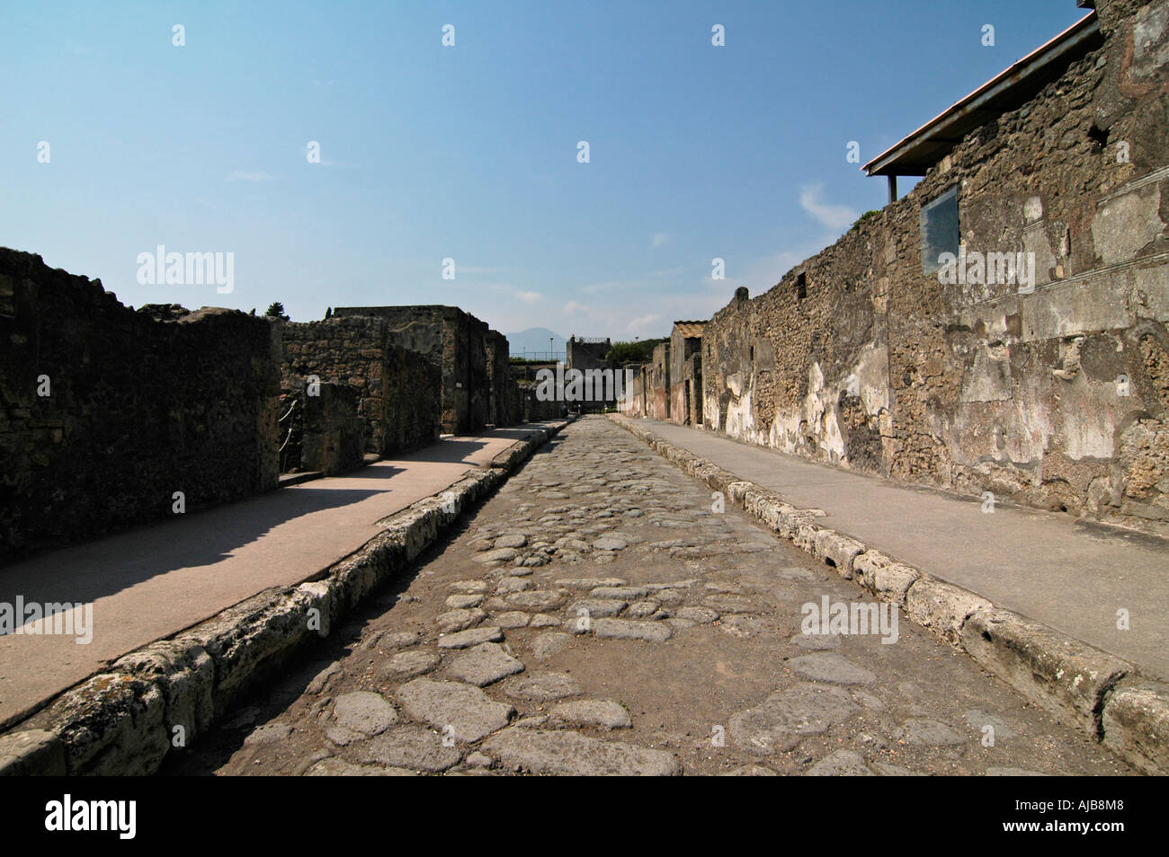 General view of Via di Mercurio with Vesuvius mountain in the ...