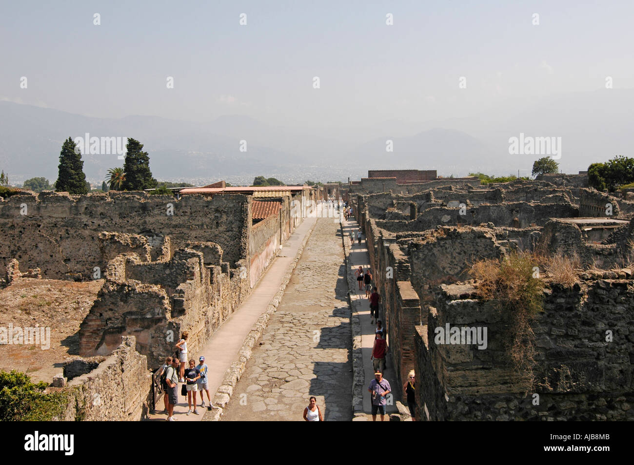 General elevated view of Via di Mercurio from the top of the Torre di ...