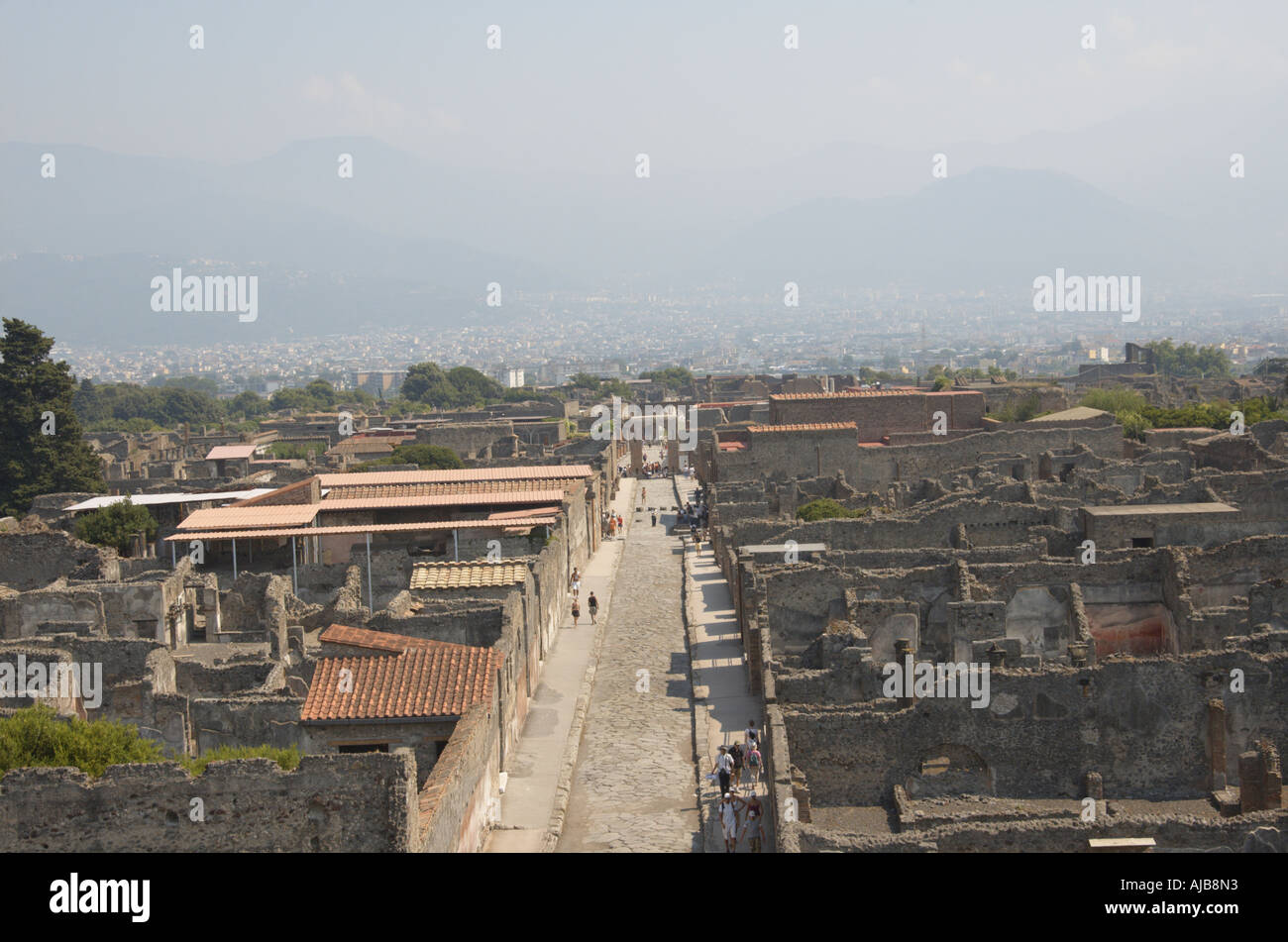 General elevated view of Pompeii from the top of the Torre di Mercurio ...