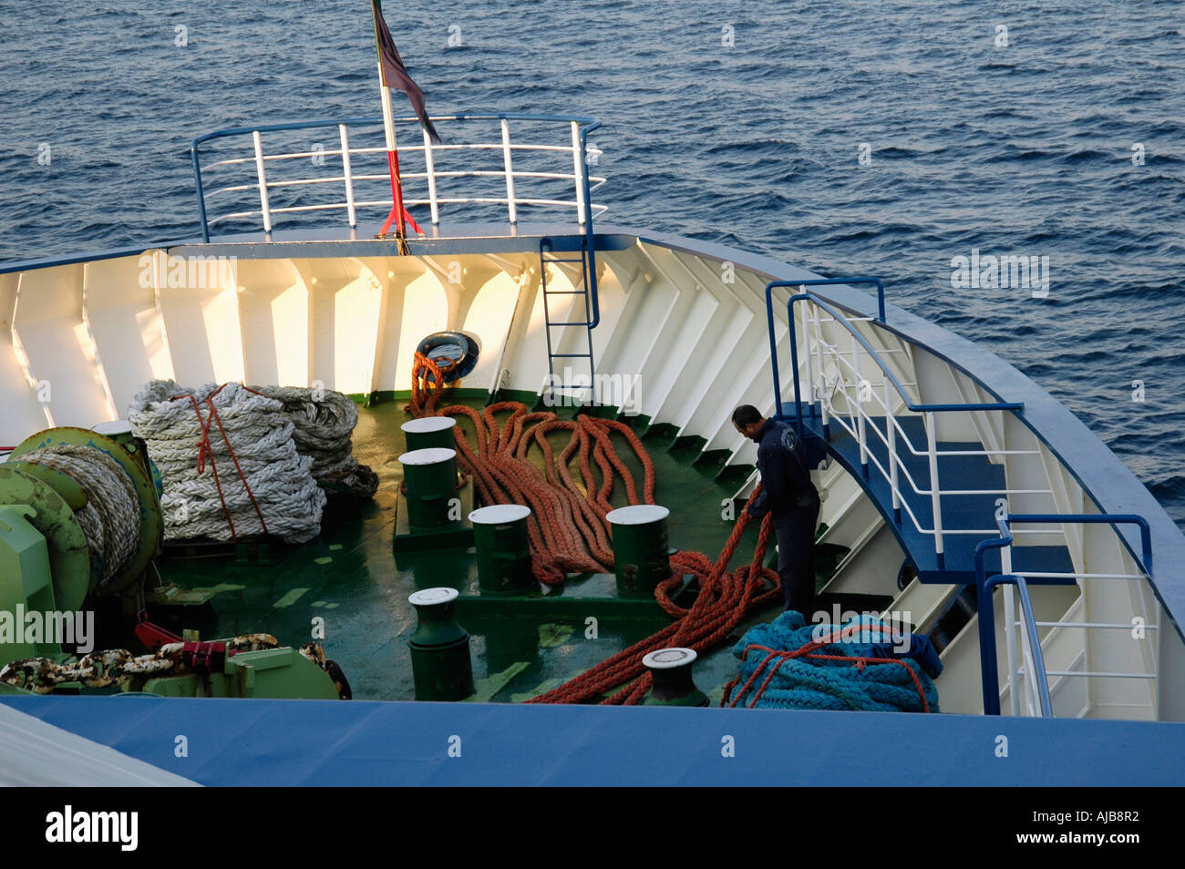 The front deck of a ferry ready for mooring Stock Photo - Alamy