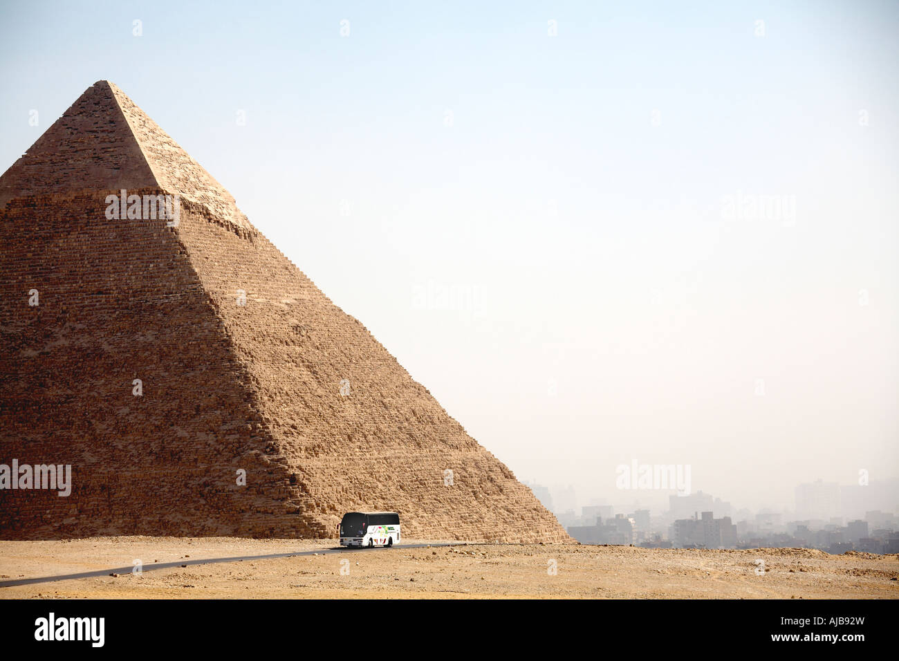 Pyramid of Khafre Chefren with tourist coach driving beneath it showing ...