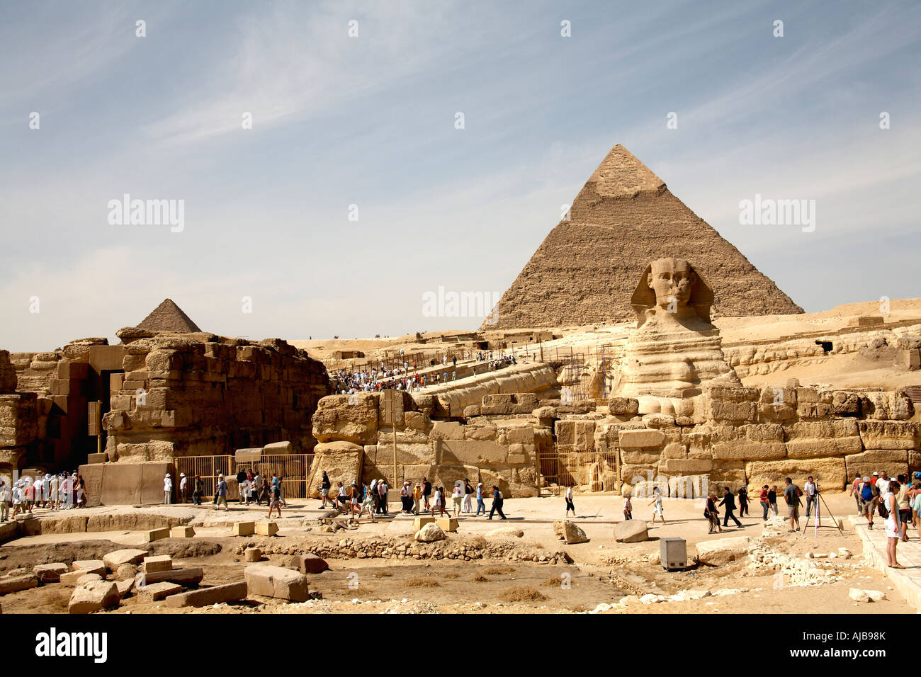 Tourists and The Sphinx with Pyramid of Khafre Chefren and Khafre s ...
