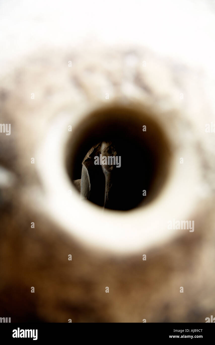 Replica statue of Zoser seen through peephole in Serdab buildings of ...
