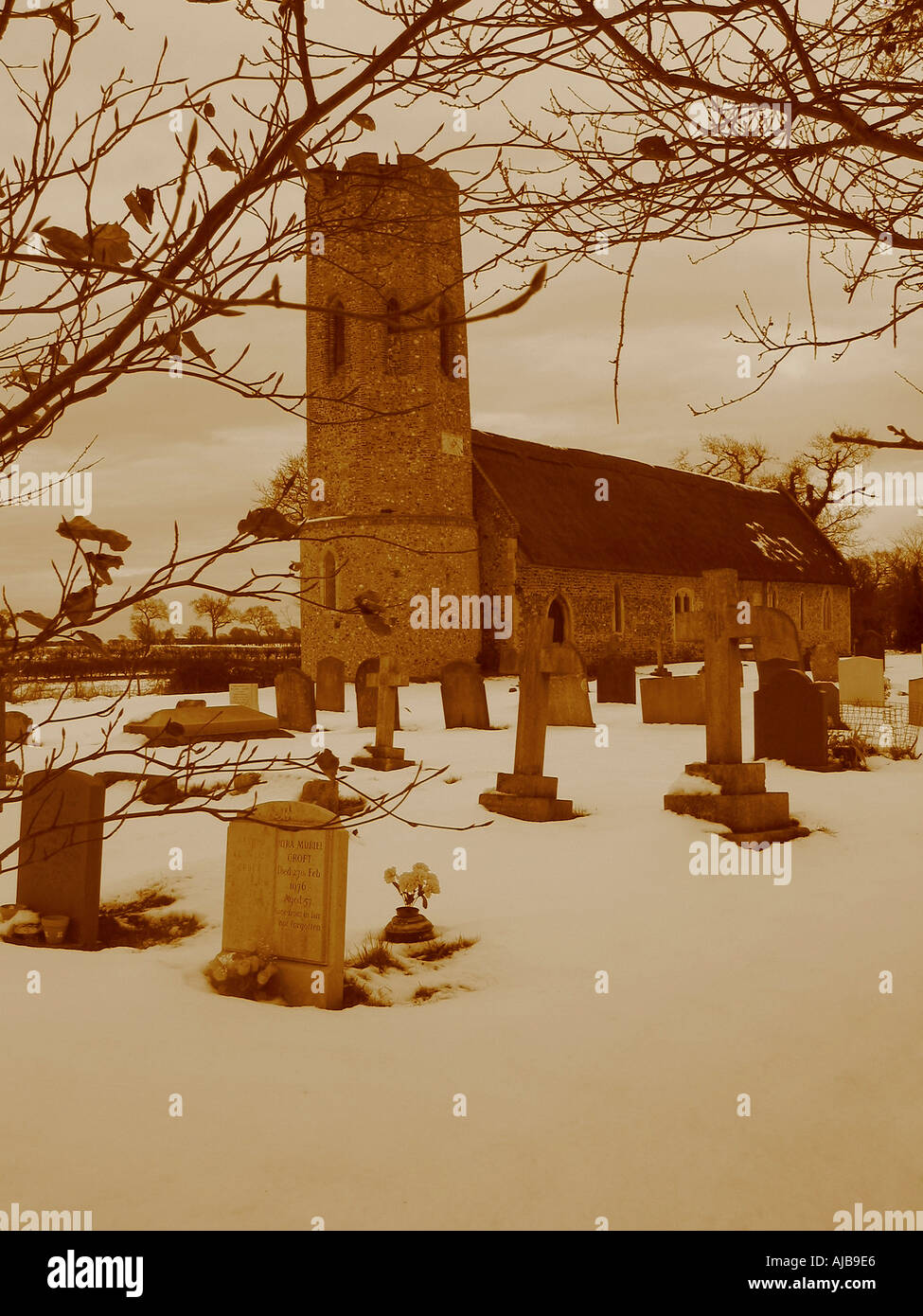 Sepia Winter Scene at St Mary s Church Ashby Lowestoft and Lothingland ...