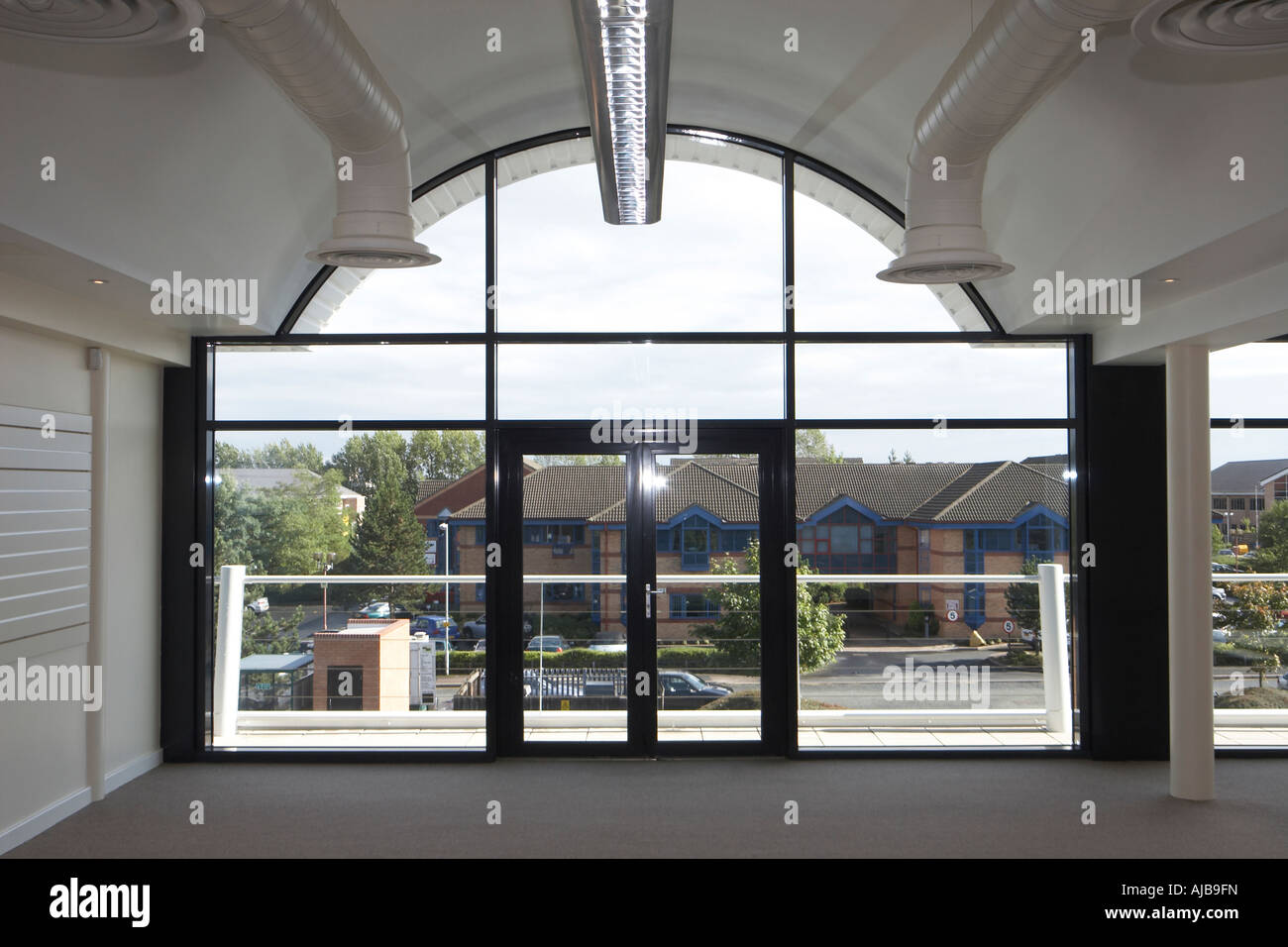 Abstract architectural view of office buildings through window Stock ...