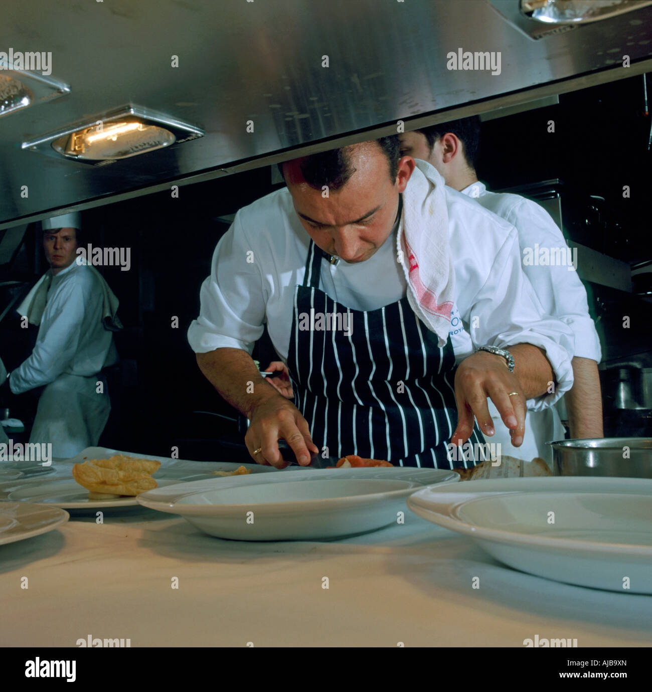 Chefs working on food preparation in 101 restaurant of Sheraton Park ...
