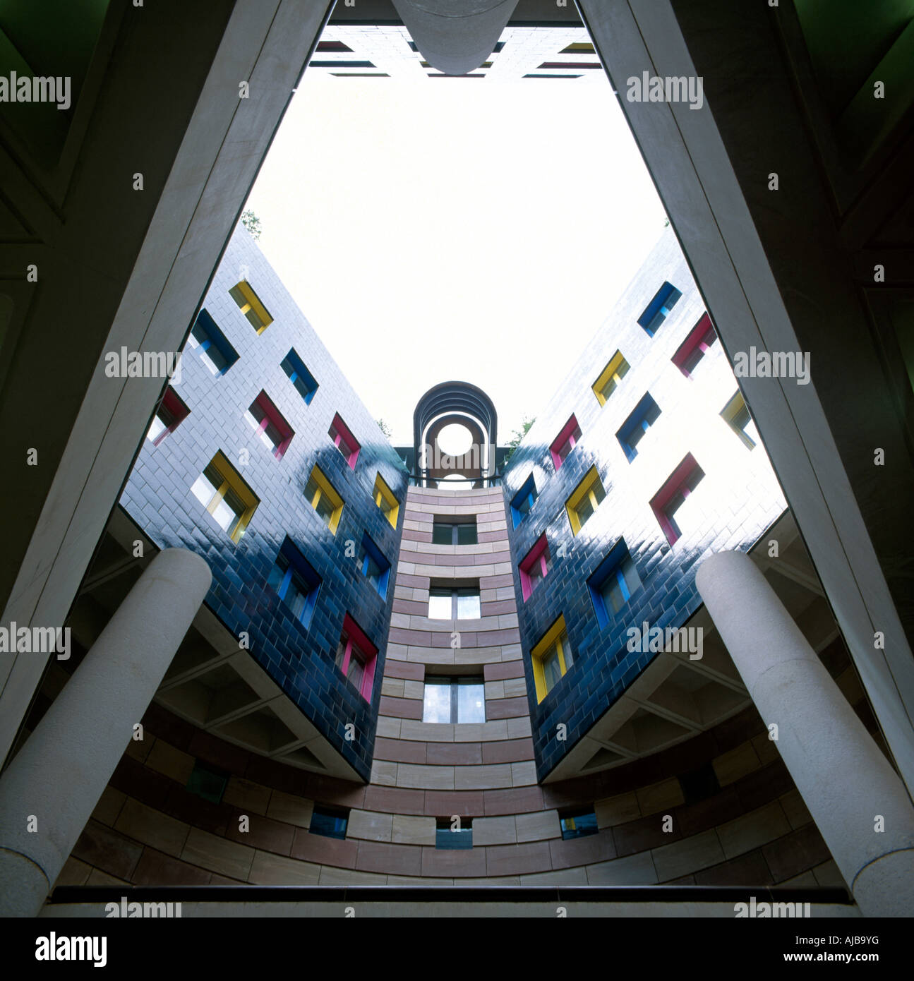 View up atrium of No 1 Poultry office building designed by Sir James ...