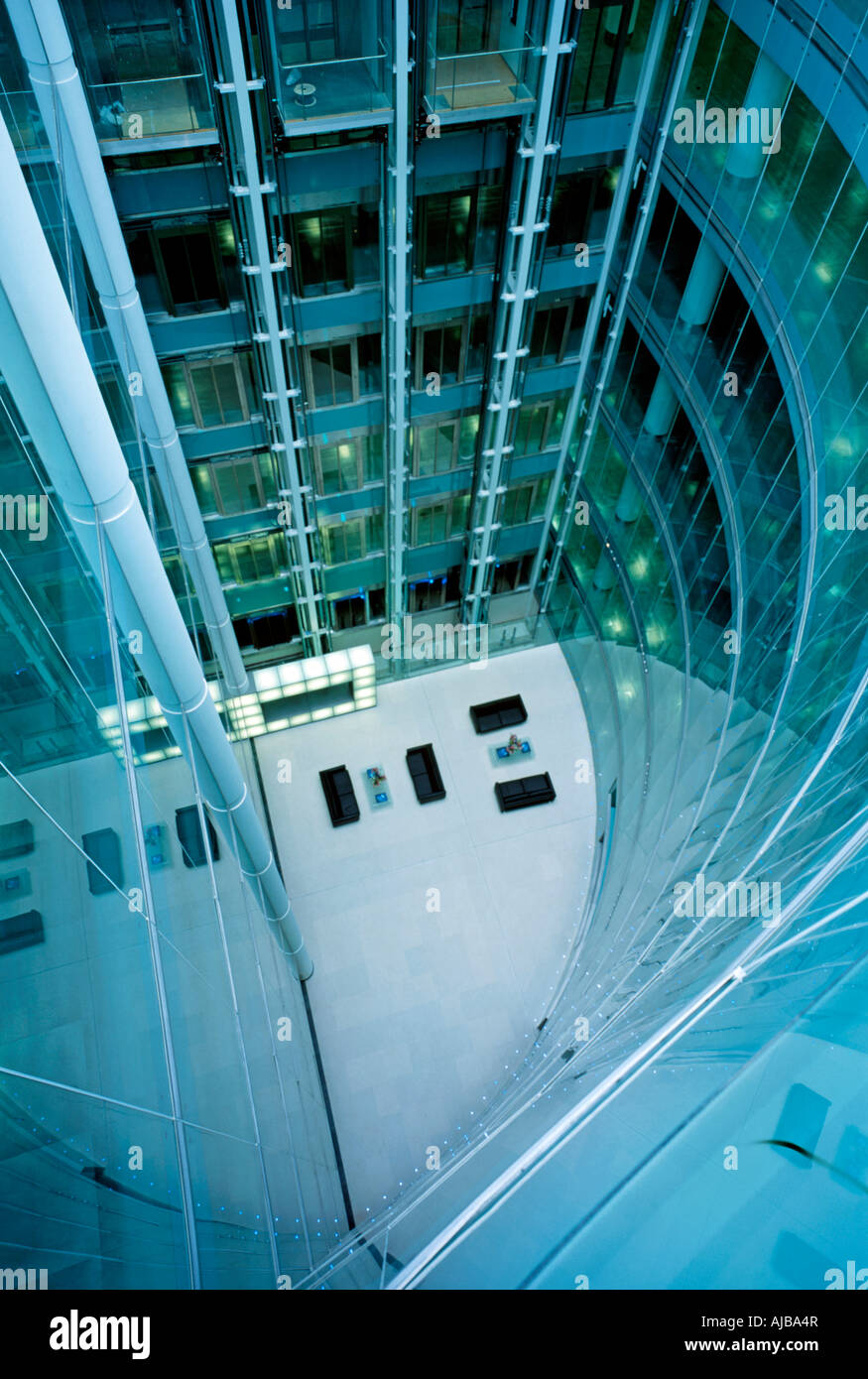 View down atrium interior with glass at Copthall Avenue London EC2 ...
