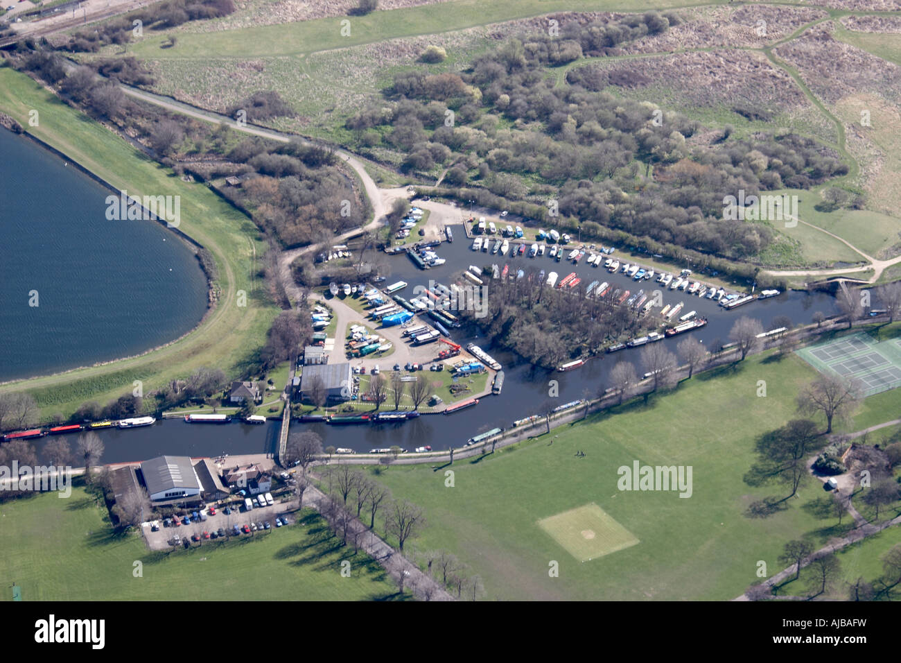 Aerial view north east of Warwick Reservoir West Springfield Park canal ...