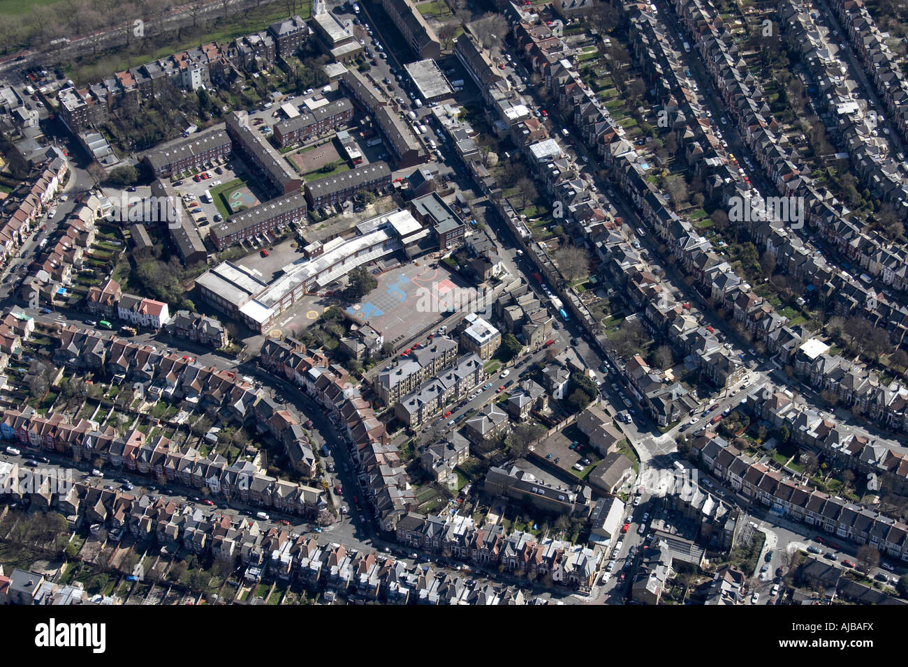 Aerial view north east of suburban houses Stoke Newington London N16 ...