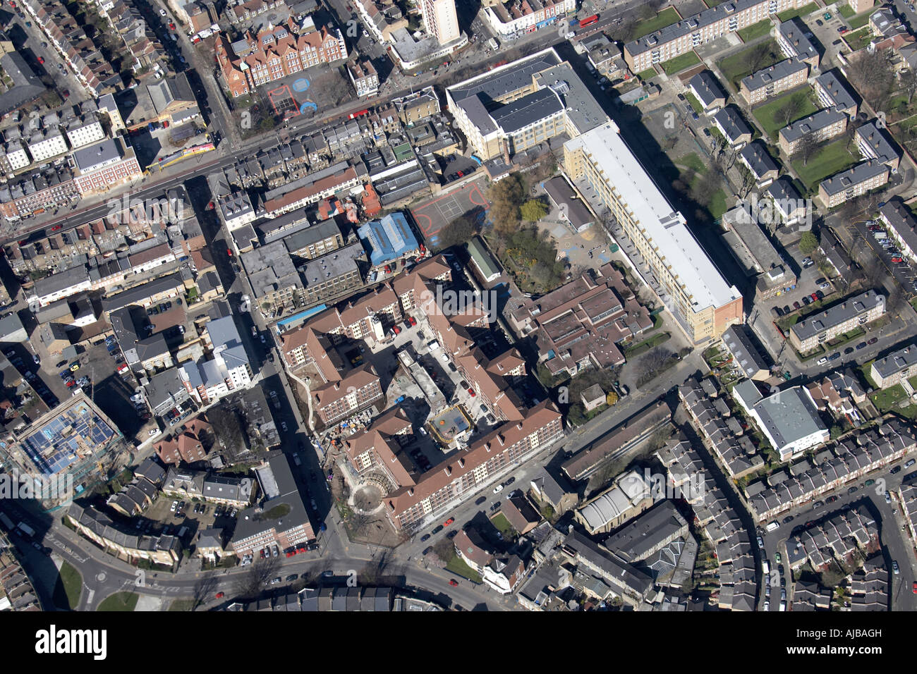 Aerial view north west of suburban buildings Stoke Newington London N16 ...