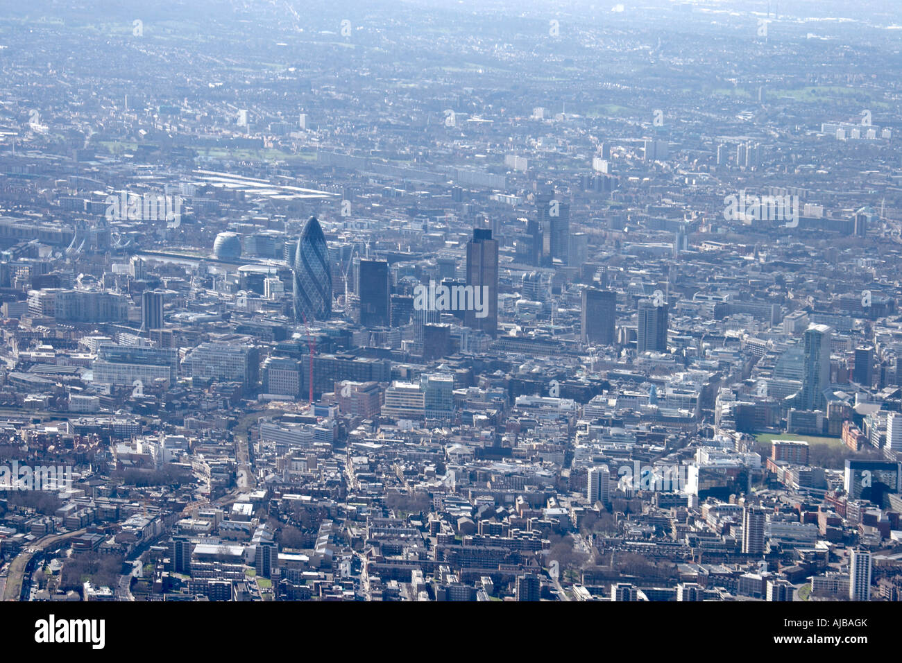 Aerial view south east of The City of London including Gherkin Building ...