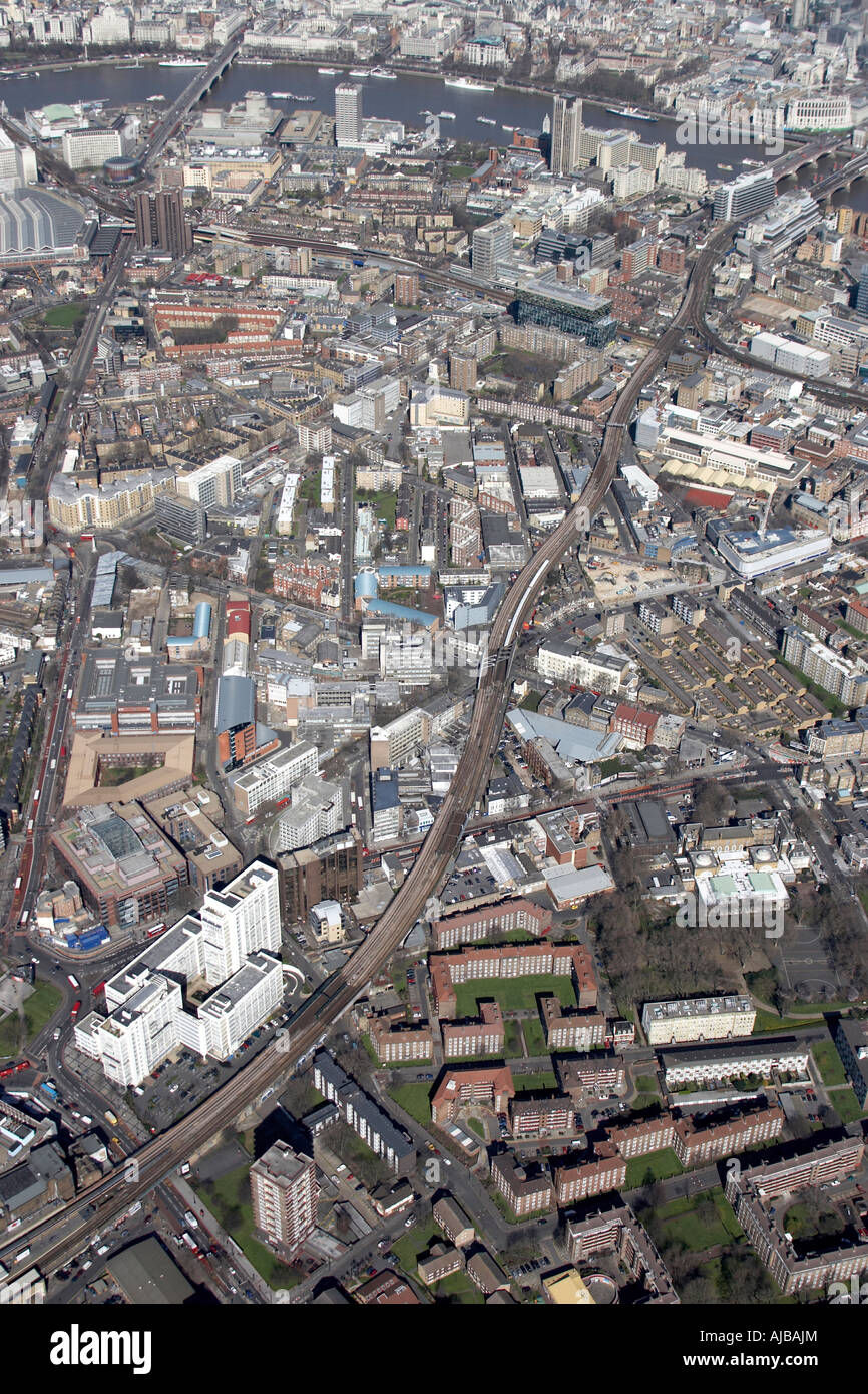 Aerial view north west of suburban housing and tower blocks Southwark ...