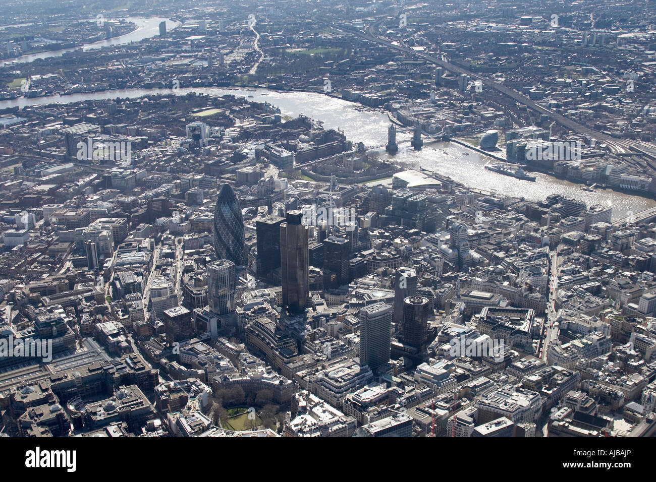 Aerial view south east of The City of London Shadwell River Thames ...