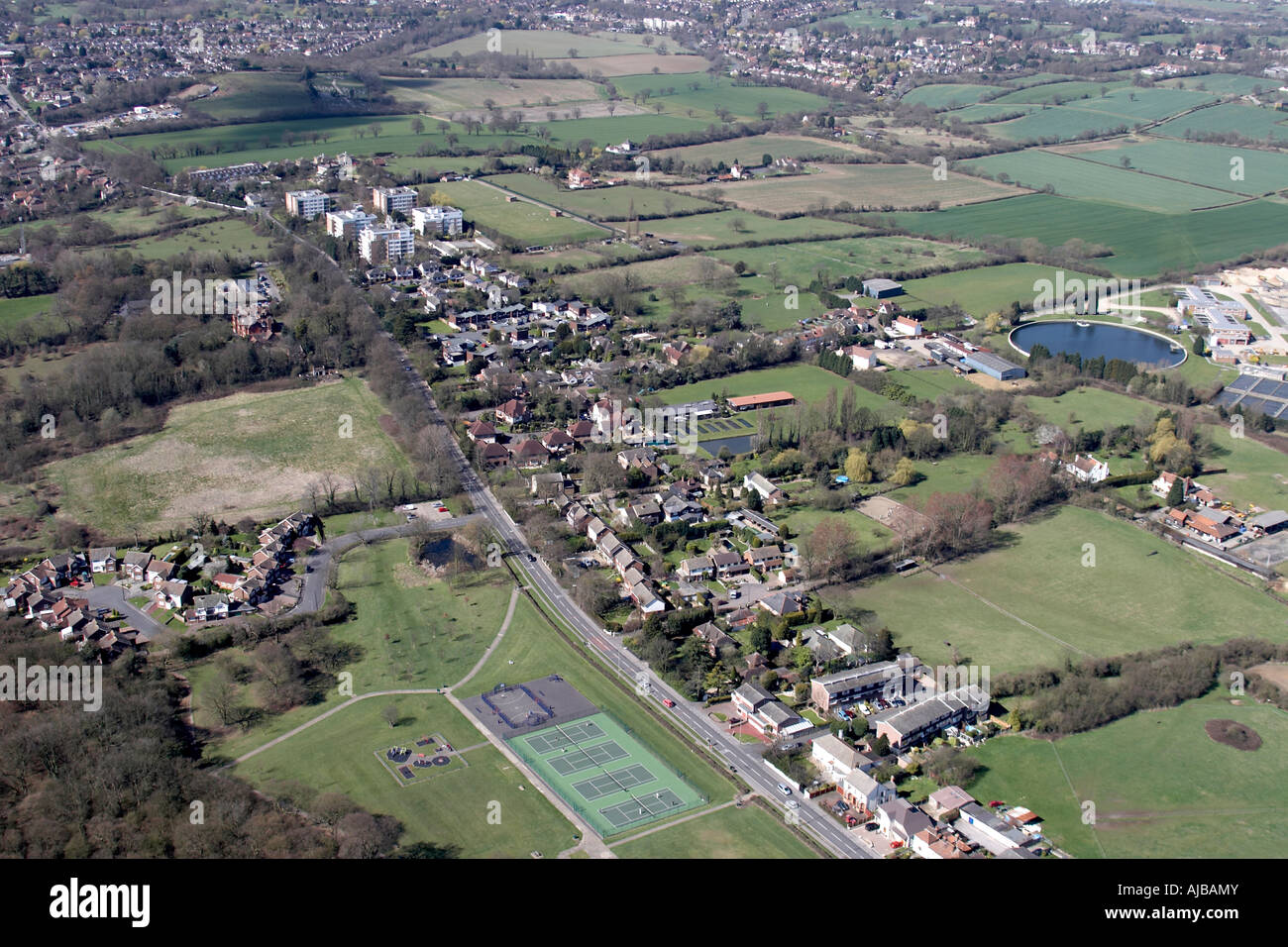 Aerial view north west of suburban houses and water works Chigwell ...