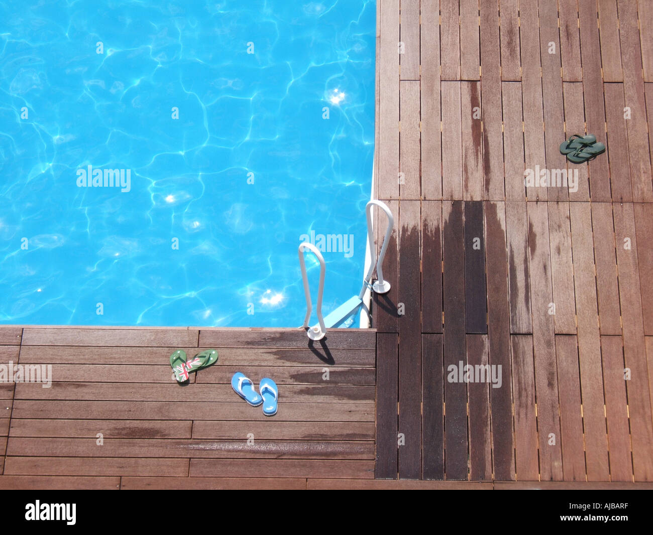 flip flops left by side of swimming pool Stock Photo - Alamy